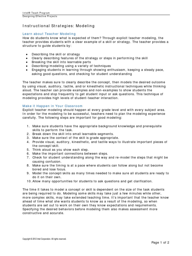 Instructional Strategies: Modeling: Learn About Teacher Modeling | PDF ...