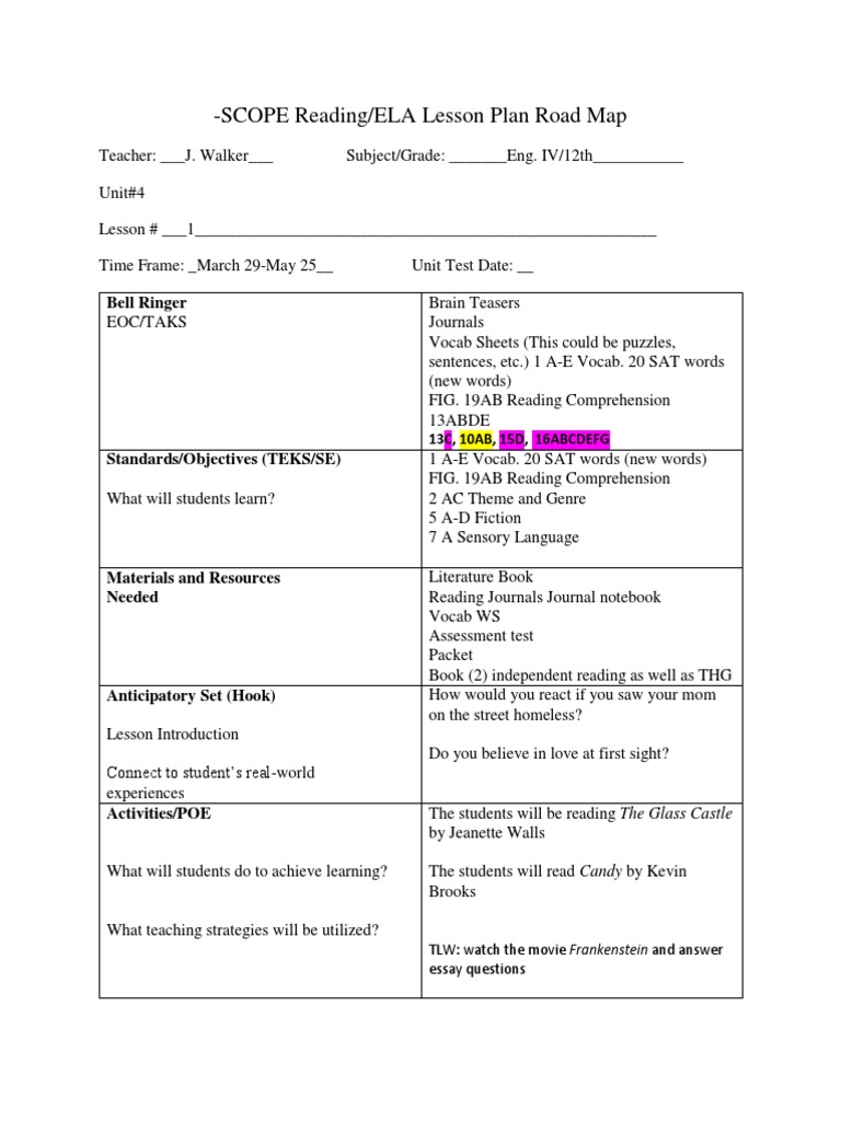 SCOPE Reading/ELA Lesson Plan Road Map: Bell Ringer | Download Free PDF ...