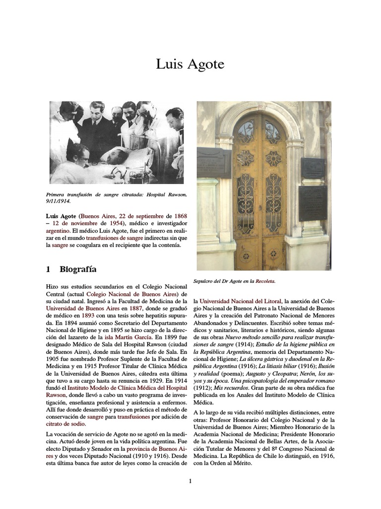 Agote y la Transfusión de Sangre | PDF | Tejido (biología) | Medicina ...