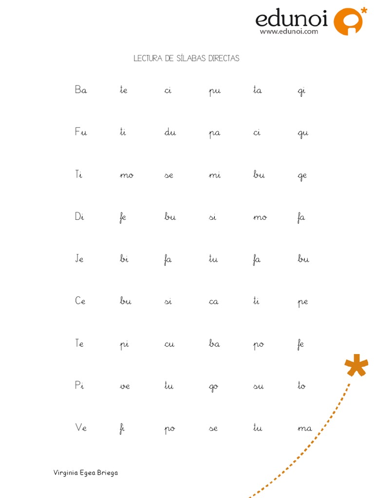 Ejercicio Lectura de Silabas Directas PDF | PDF