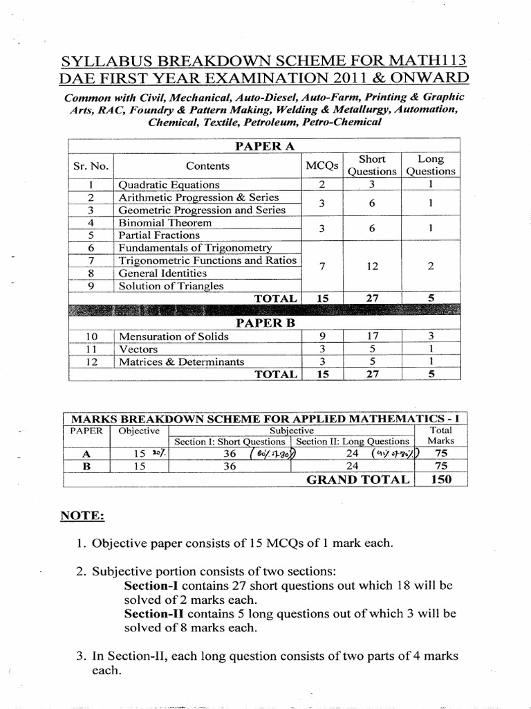 Math 113 (A & B) DAE (1st Year) PDF | PDF