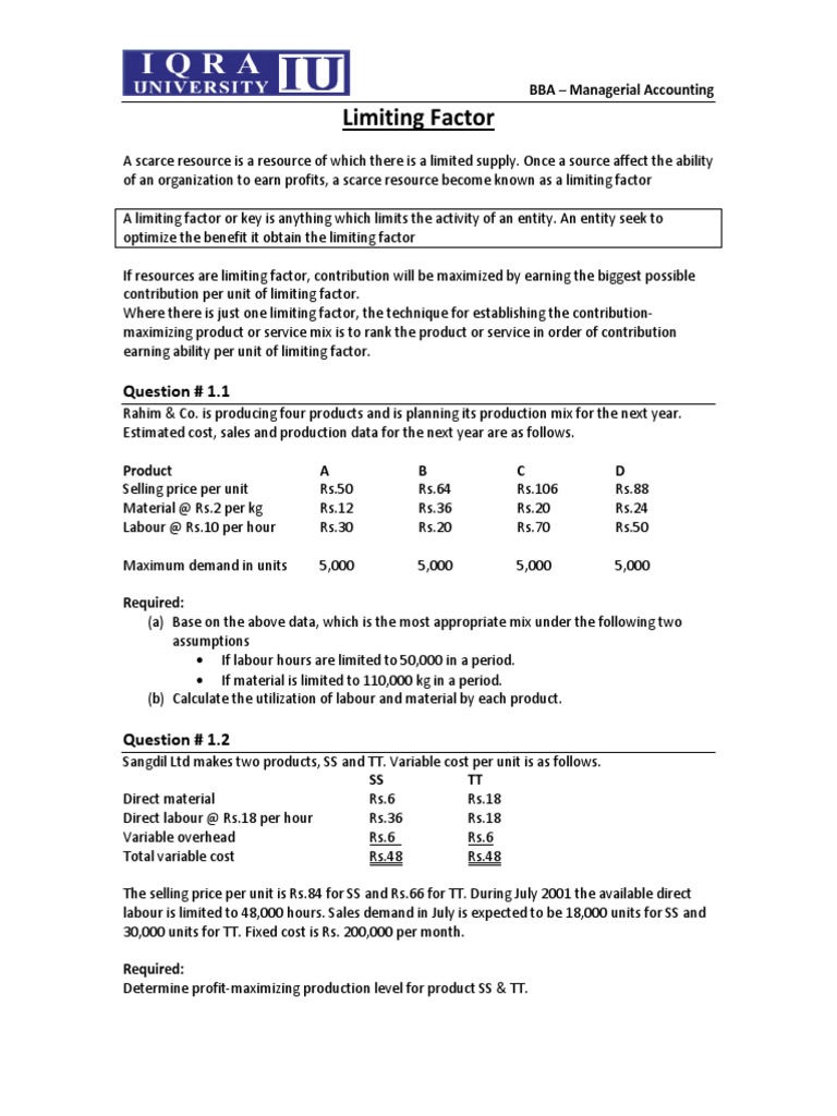 Limiting Factor | PDF | Labour Economics | Profit (Accounting)