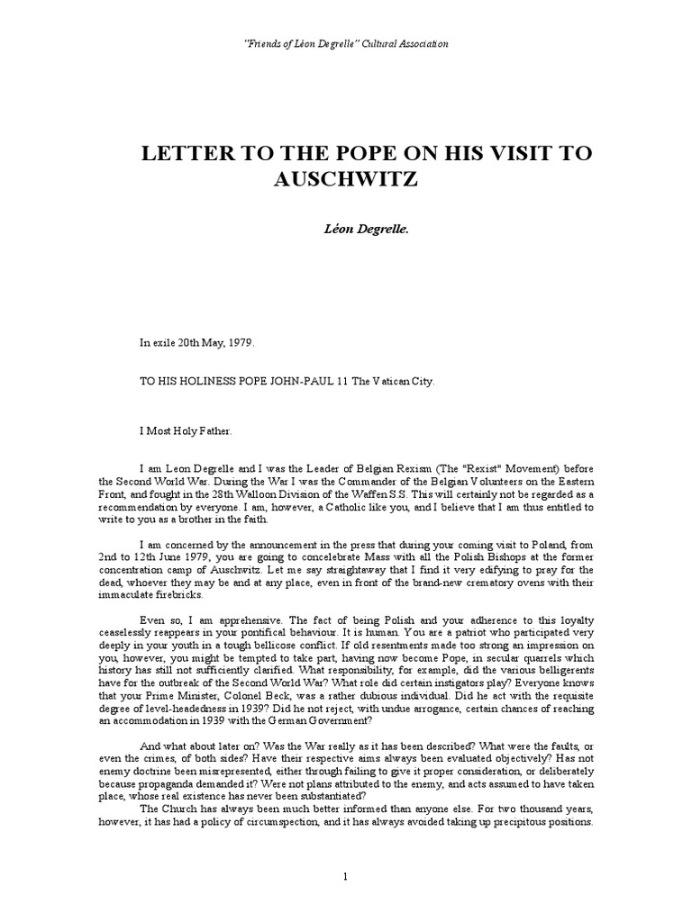 Letter To The Pope On His Visit To Auschwitz | PDF