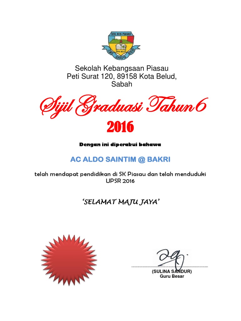 Sijil Graduasi Tahun6 | PDF