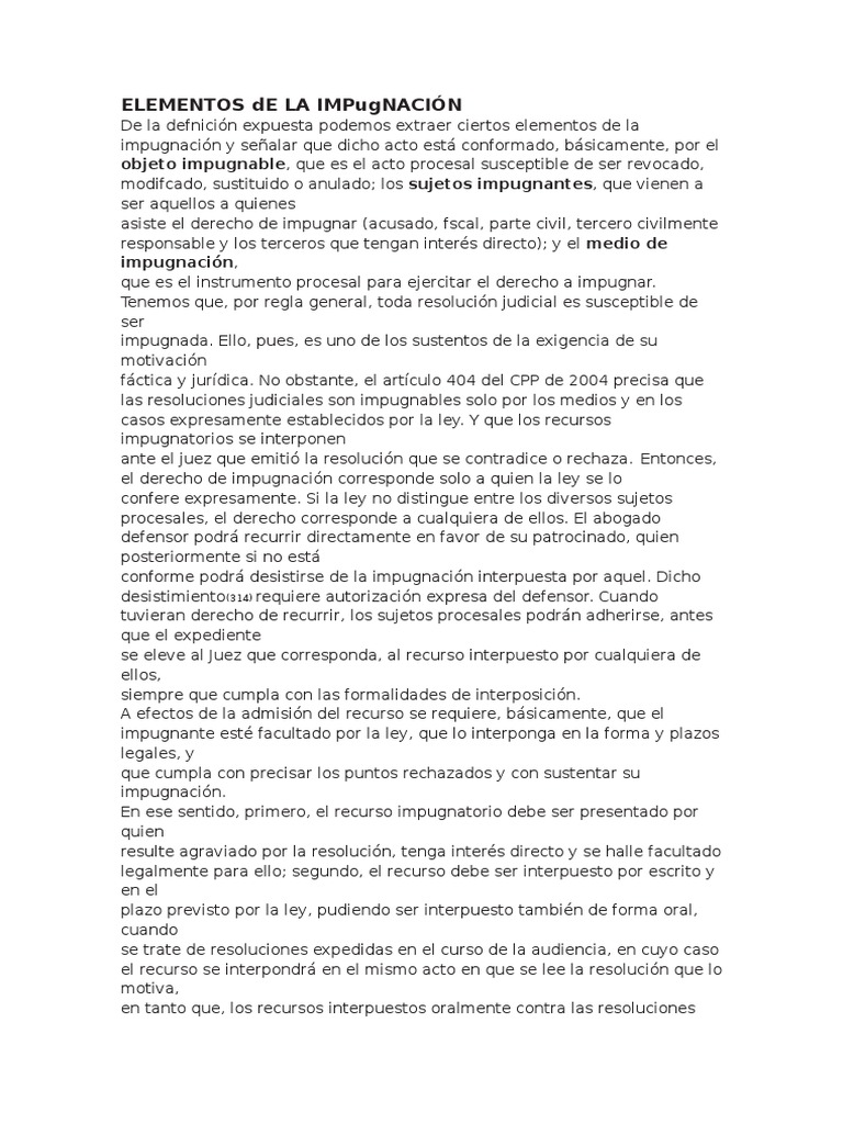 Elementos de la Impugnación Legal | PDF | Ley procesal | Juez
