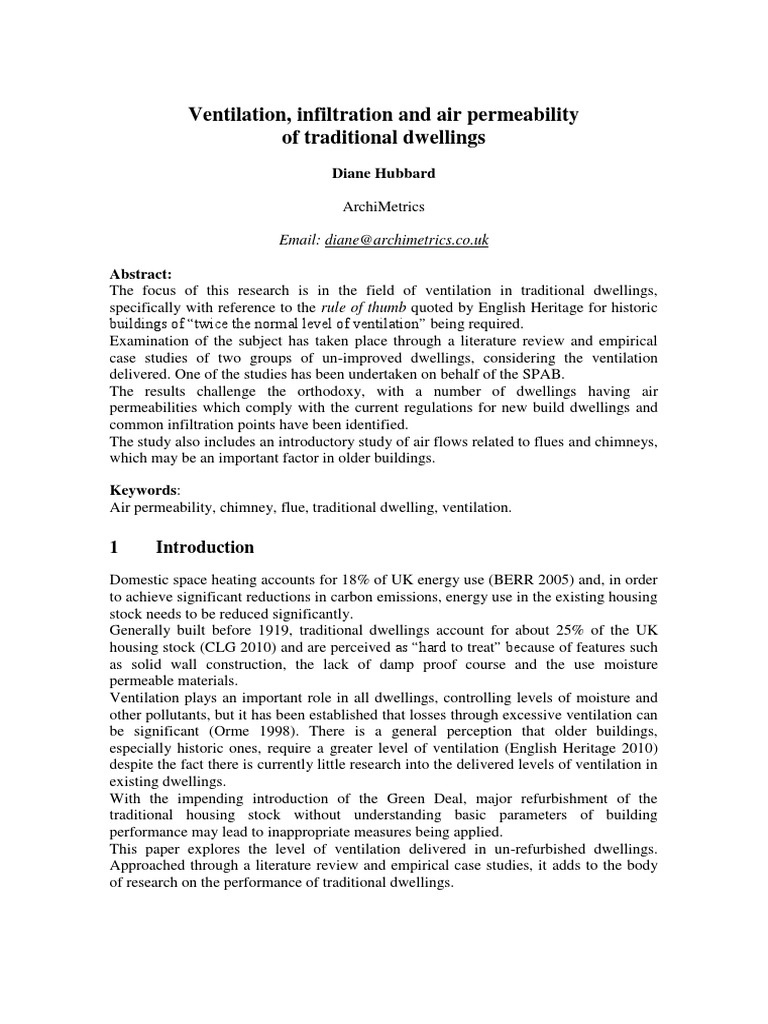 Ventilation, Infiltration and Air Permeability of Traditional Dwellings ...