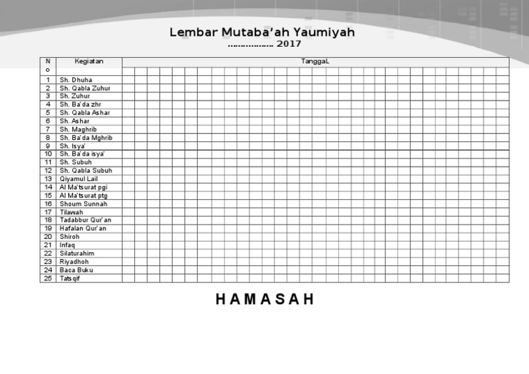 Lembar Mutabaah Harian | PDF
