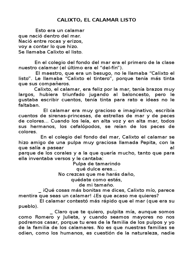 Calixto, El Calamar Listo. | PDF | Ocio | Naturaleza