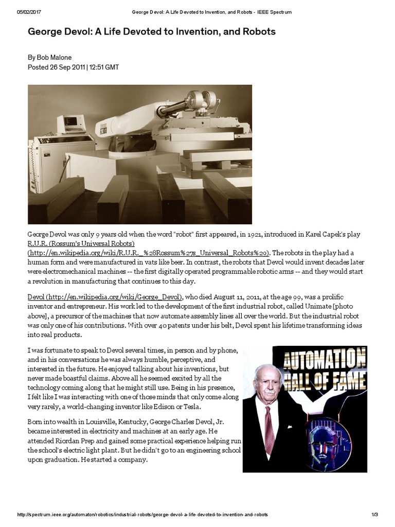George Devol Ieeespectrum | PDF | Engineering | Science And Technology