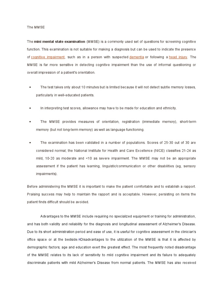 The MMSE | Dementia | Behavioural Sciences