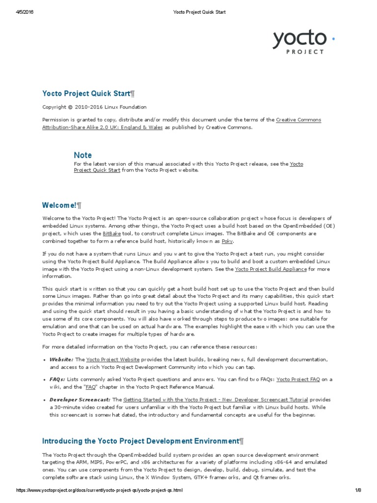 Yocto Project Quick Start | PDF | Linux | Linux Distribution Yocto Project Quick Start | PDF | Linux | Linux Distribution