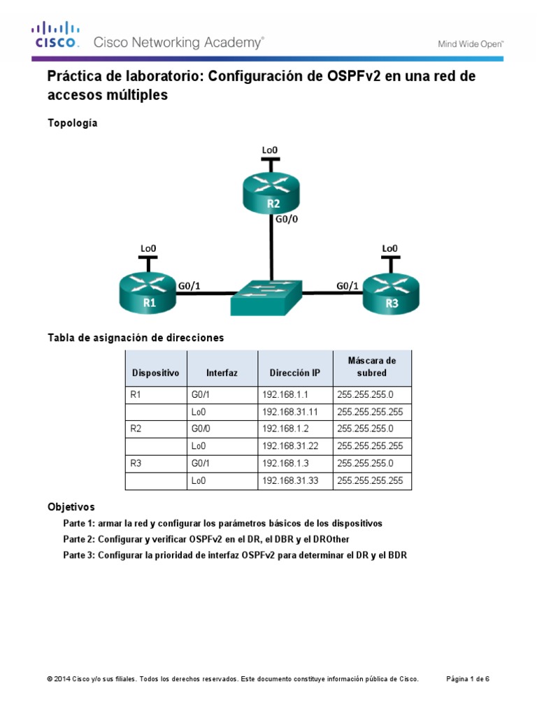 5.1.2.13 Lab - Configuring OSPFv2 On A Multiaccess Network | PDF | Enrutador (Computación ...