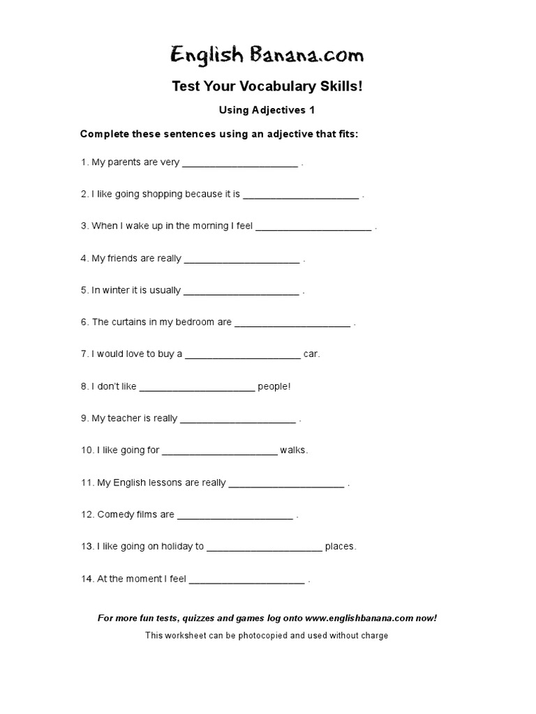 Vocabulary Adjective Worksheet | PDF