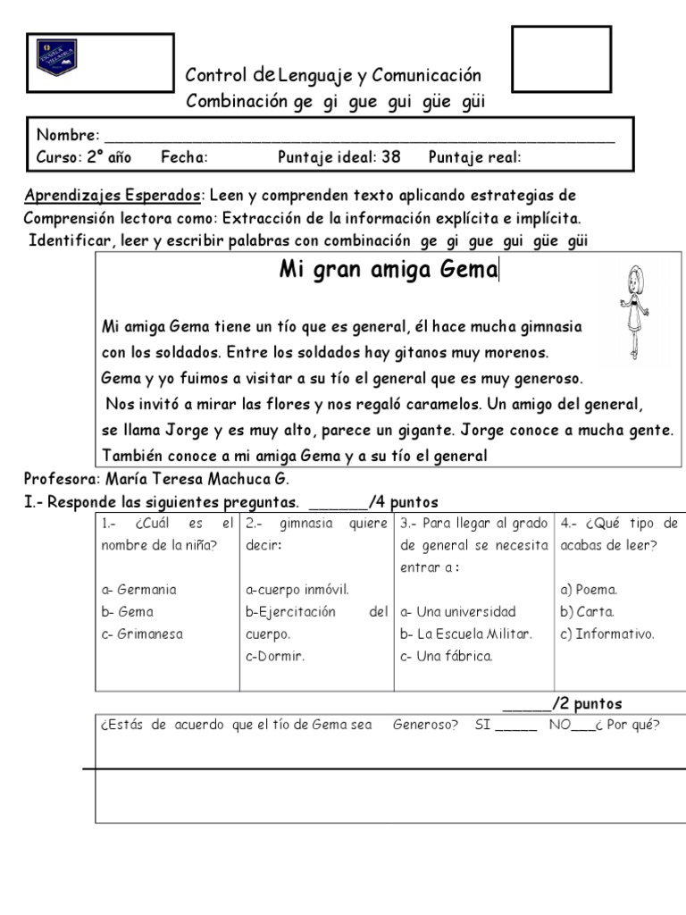 Control Combinación Ge Gi Gue Gui Güe Güi | PDF