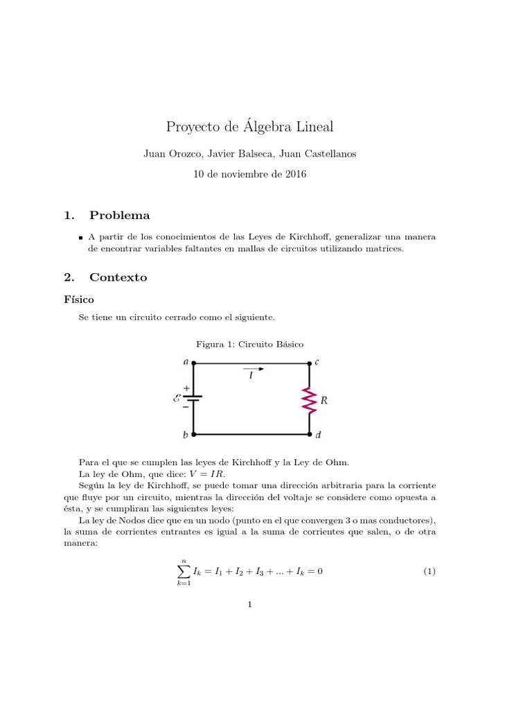Algebra Lineal Proj | PDF | Resistencia Eléctrica y Conductancia | Física