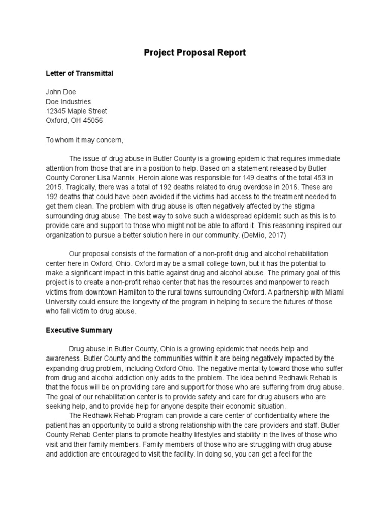 Project Proposal Report: Letter of Transmittal | PDF | Drug ...