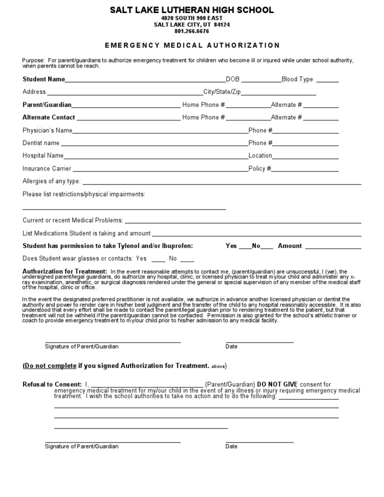 Emergency Medical Form | PDF | Physician | Hospital