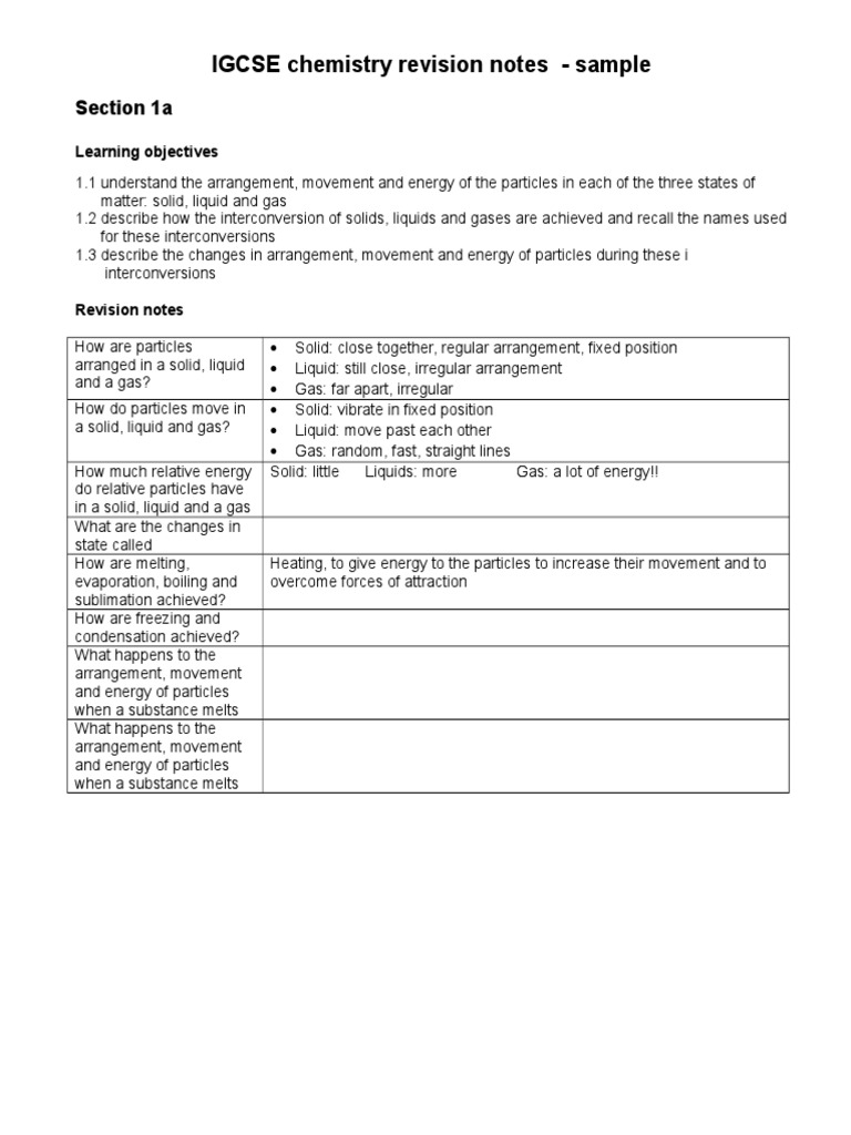 IGCSE Chemistry Revision Notes Sample | PDF