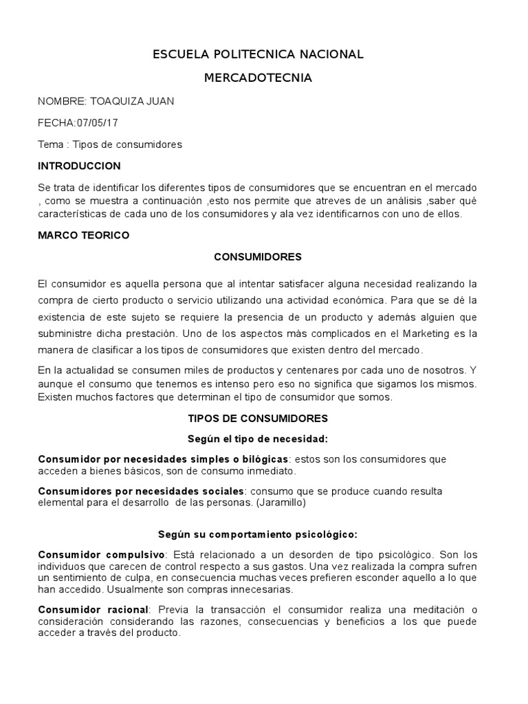 Tipos de Consumidores | PDF | Los consumidores | Consumo (economía)