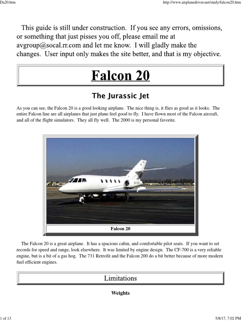 Falcon 20 Study Guide | PDF | Stall (Fluid Mechanics) | Flap (Aeronautics)