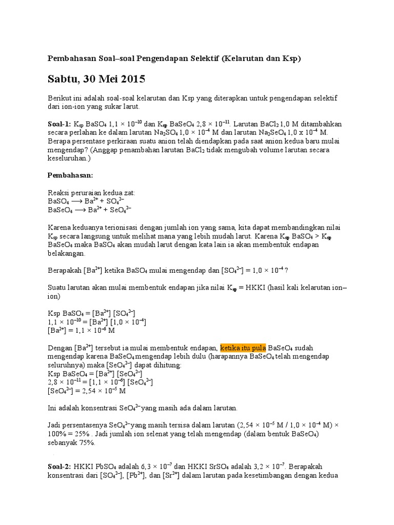 Pembahasan Soal KSP | PDF