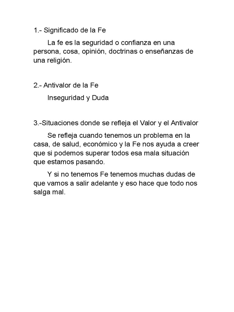 El Valor y Antivalor de la Fe | PDF