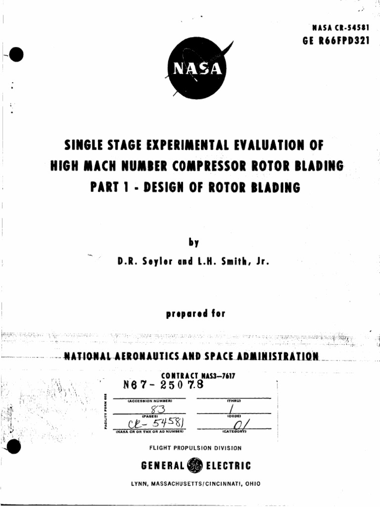 Single Stage Experimental Evaluation High Mach Number Compressor Rotor ...