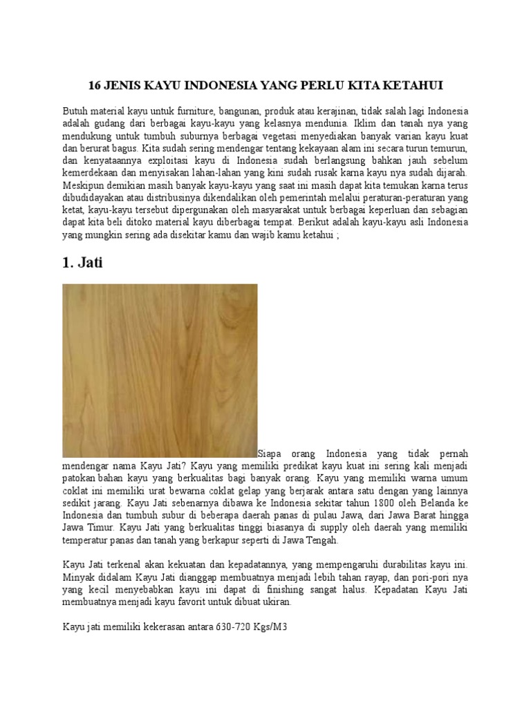 16 Jenis Kayu Indonesia yang Perlu Kita Ketahui | PDF
