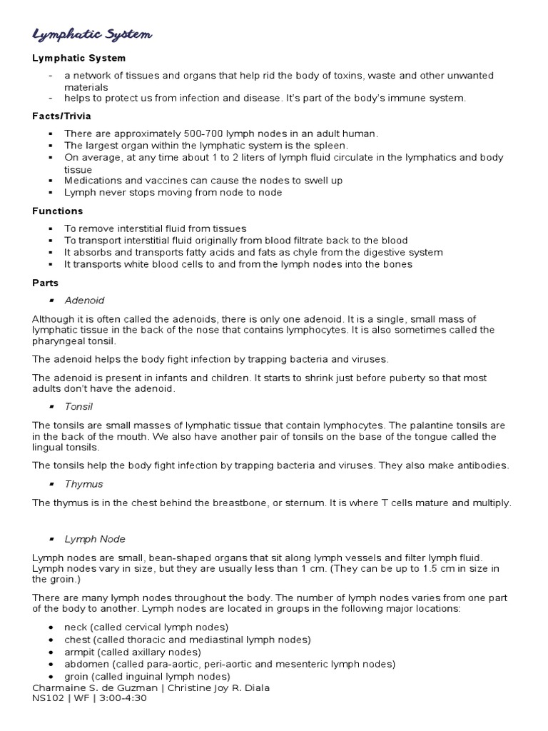Lymphatic System Outline | PDF | Lymphatic System | Lymph Node