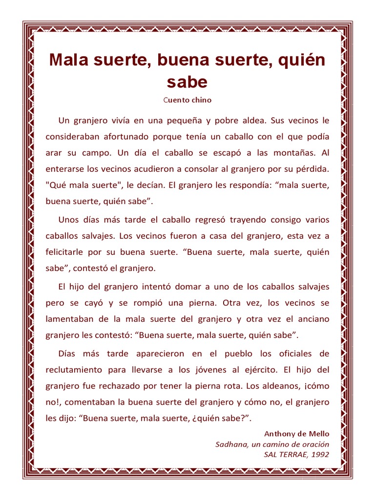 Mala Suerte, Buena Suerte, Quién Sabe | PDF