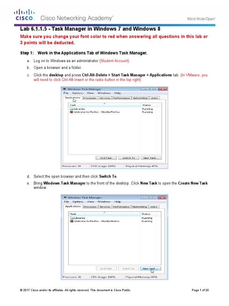 Lab 6.1.1.5 - Task Manager in Windows 7 and Windows 8.1 | PDF ...