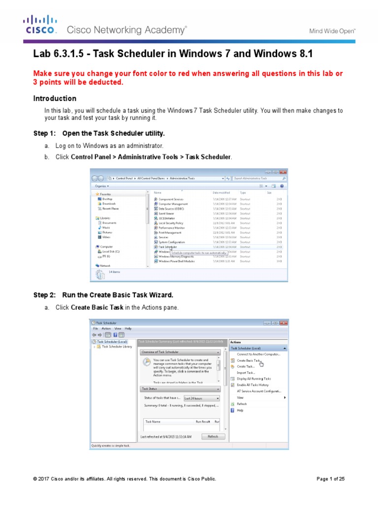 Lab 6.3.1.5 - Task Scheduler in Windows 7 and Windows 8.1 | PDF | Windows 7 | Scheduling (Computing)