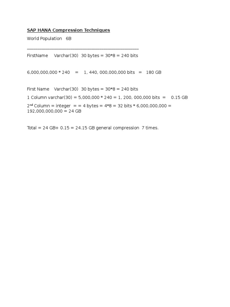 SAP HANA Compression Techniques | PDF