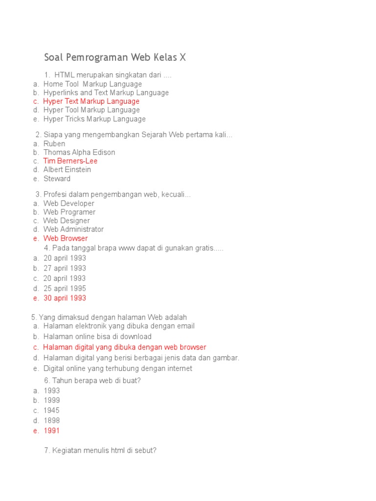 Soal Pemrograman Web Kelas X | PDF