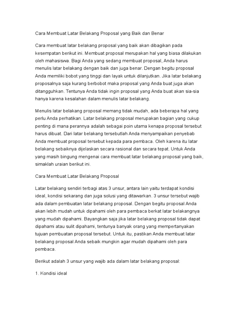 Cara Membuat Latar Belakang Proposal Yang Baik Dan Benar | PDF