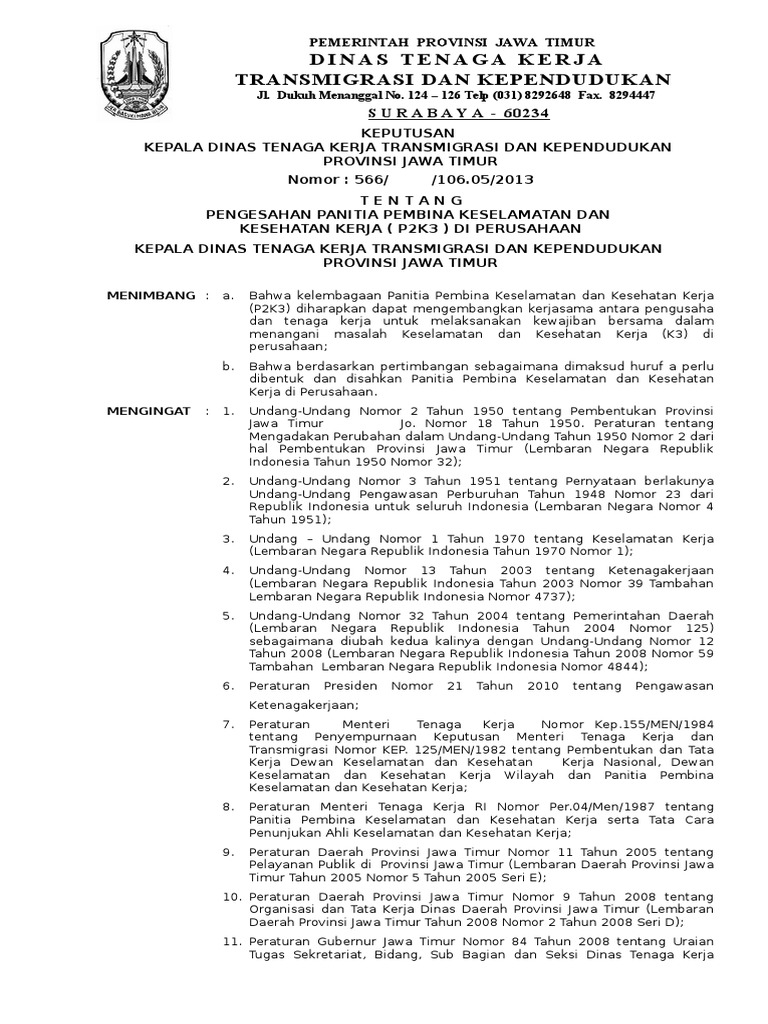 Surat Keputusan P2K3 | PDF