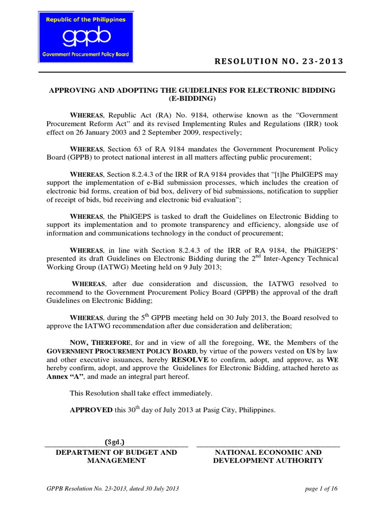 Gppb Resolution 23-2013 | Procurement | Taxes
