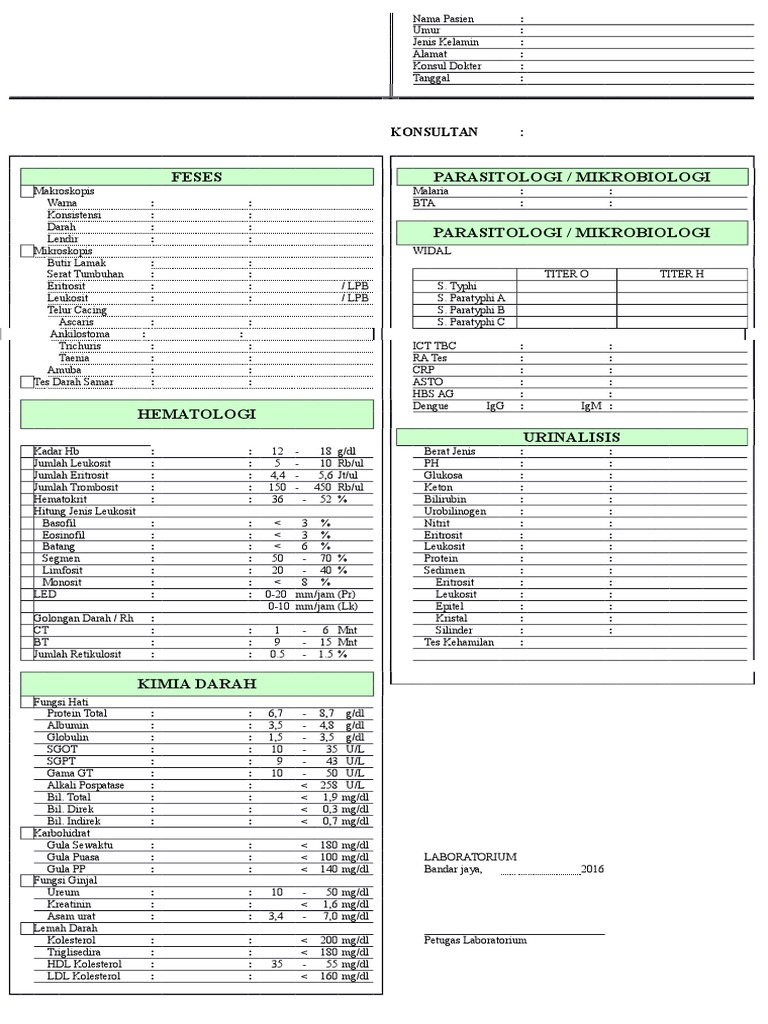 Blanko Hasil Lab | PDF