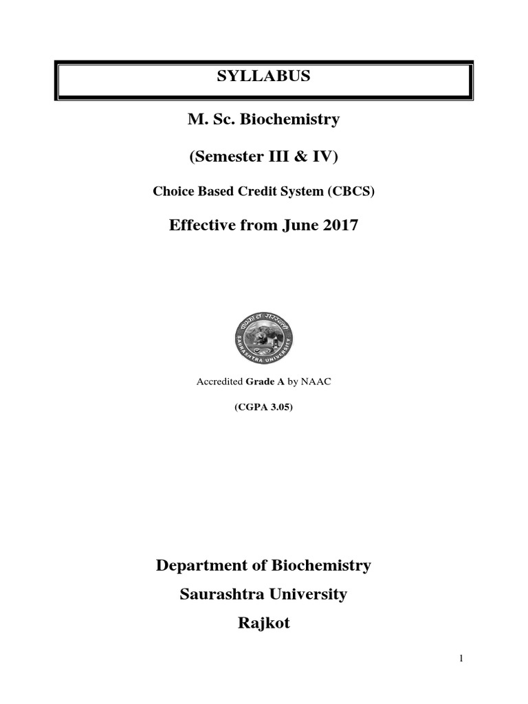 Syllabus M. Sc. Biochemistry (Semester III & IV) : Choice Based Credit ...