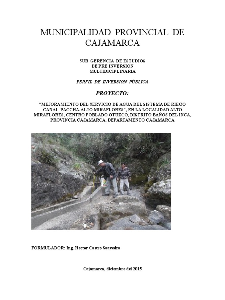 Perfil Canal Paccha-Miraflores | PDF | Riego | Agricultura