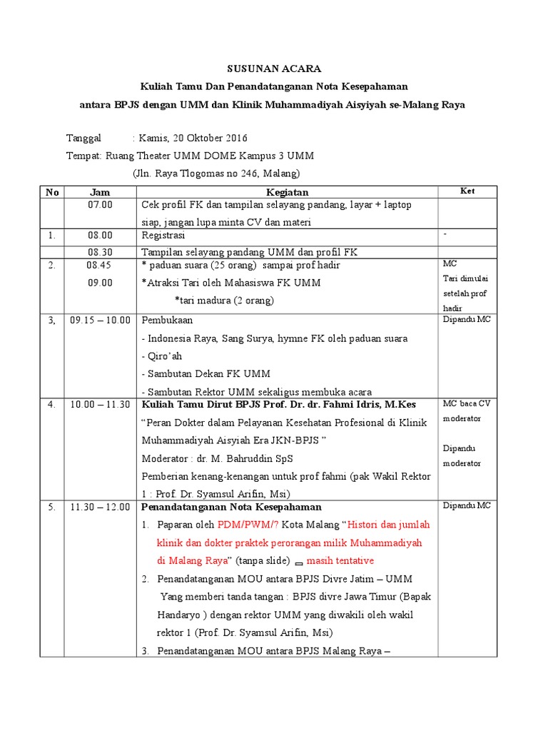 Susunan Acara Fix Untuk Sie Acara | PDF