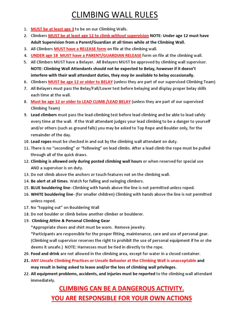 Climbing Wall Rules | PDF | Outdoor Recreation | Adventure Travel