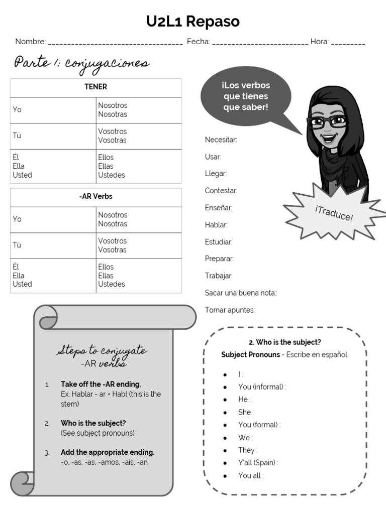 U2l1 Repaso - Examen | PDF | Onomástica | Conjugación gramatical