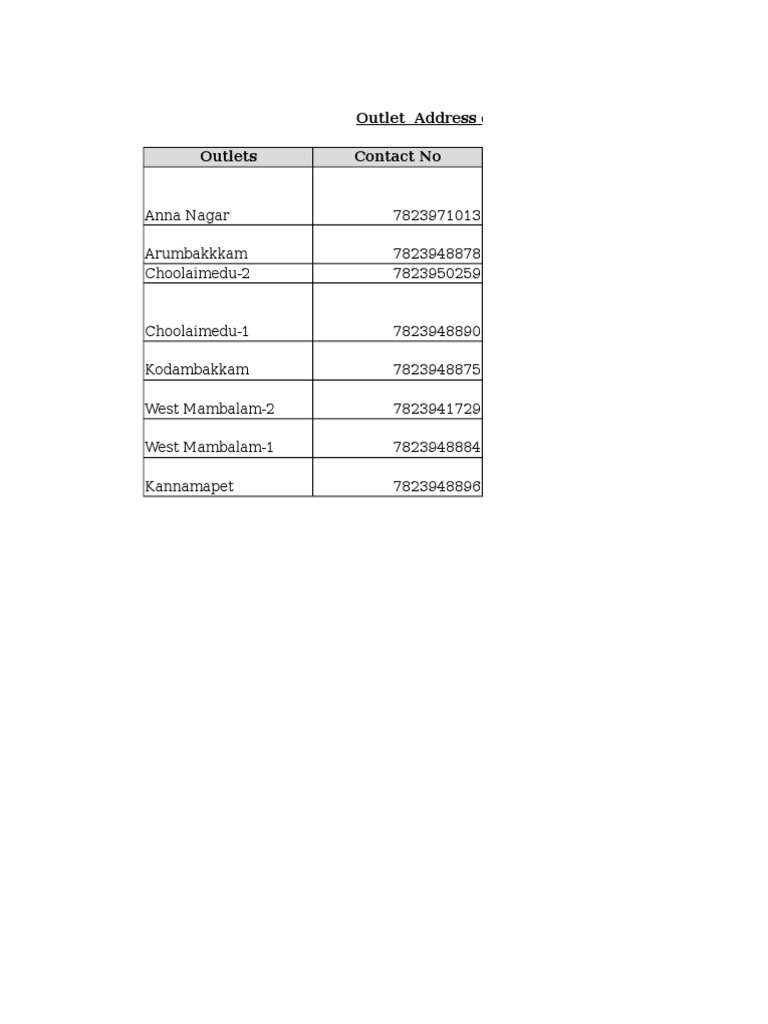 Outlet Address Audit | PDF