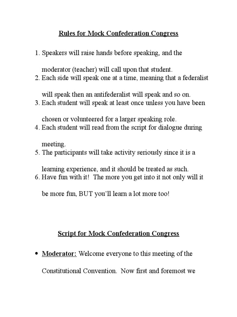 Script For Mock Confederation Congress | PDF | Alexander Hamilton ...