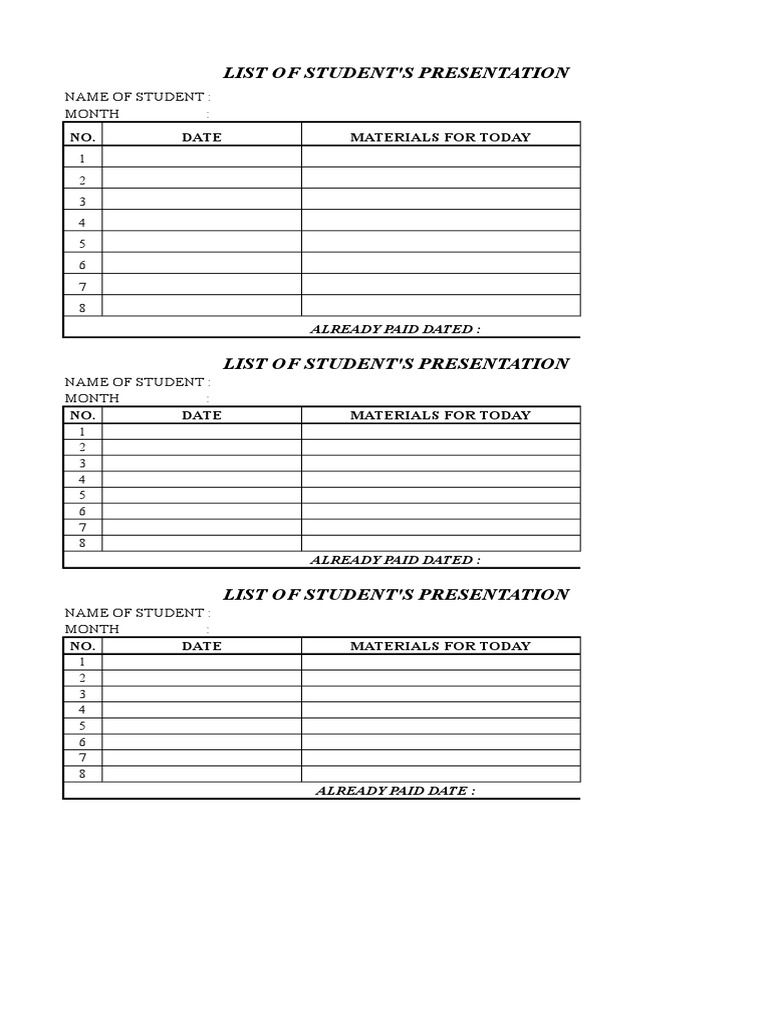 List of Student'S Presentation: NO. Date Materials For Today | PDF