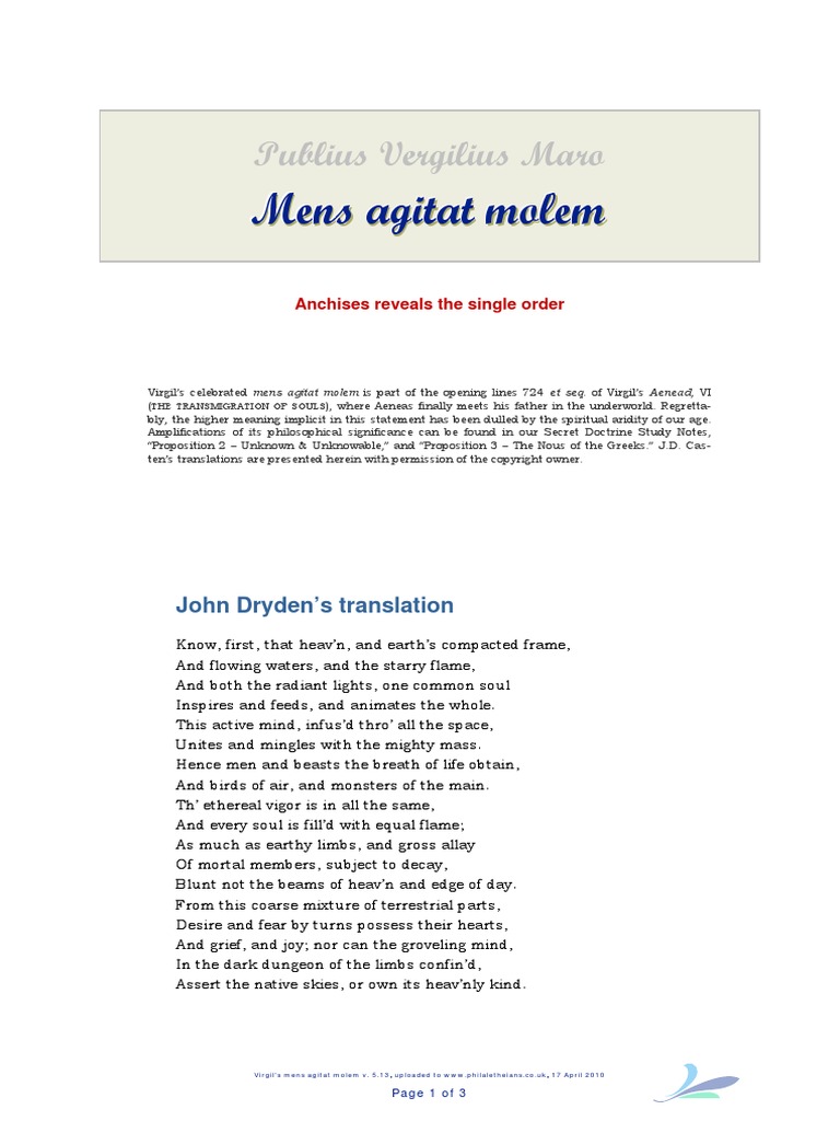 Virgil's Mens Agitat Molem | Download Free PDF | Nature | Religion And ...