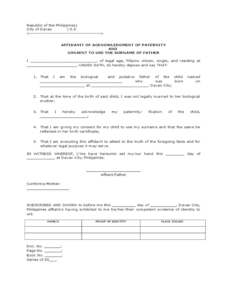 Affidavit of Paternity and To Use The Surname of Father | PDF