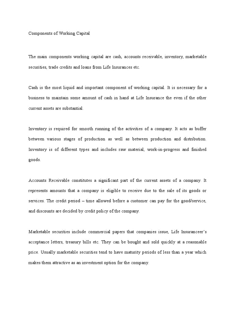 Components of Working Capital | PDF | Working Capital | Inventory