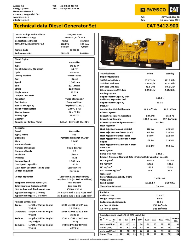 Data Sheet of Genset CAT 3412 TA | PDF | Diesel Engine | Engines